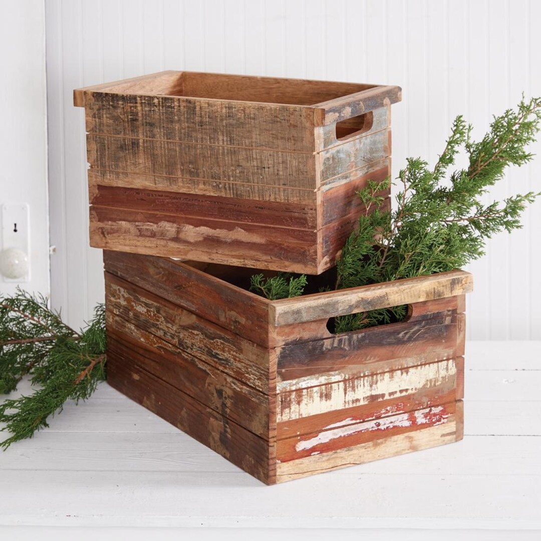 Set of Two Reclaimed Wood Crates – Rustic Storage and Decor - Etsy