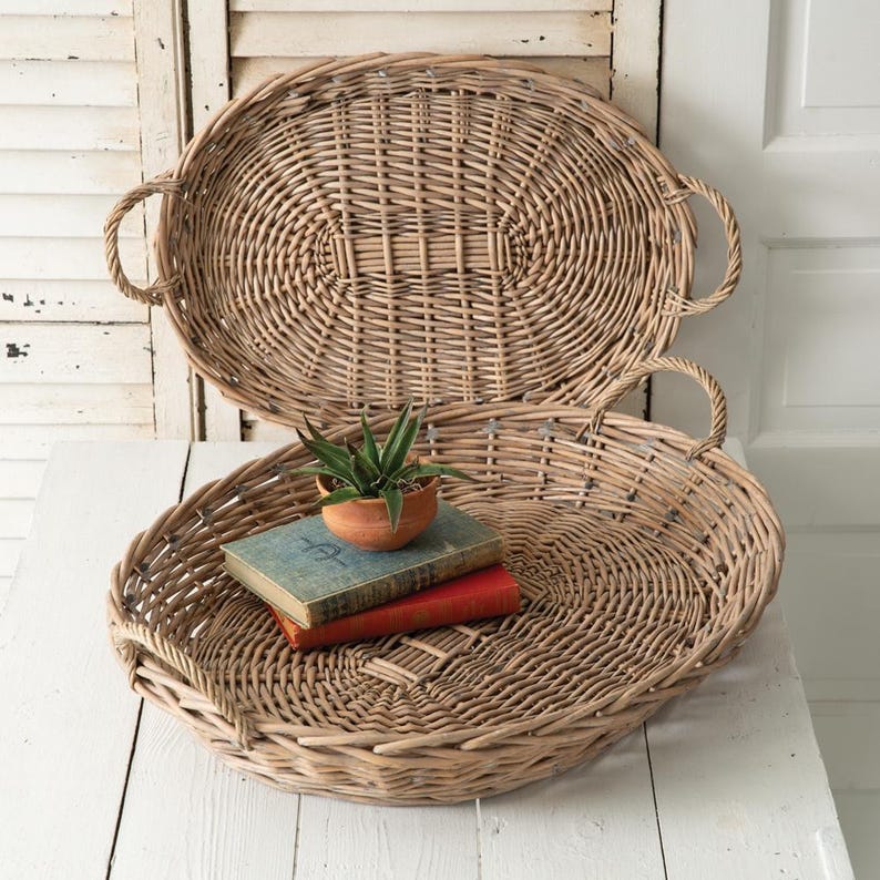 Set of Two Large Oval Wicker Trays - Rustic Decorative Wall or Table ...