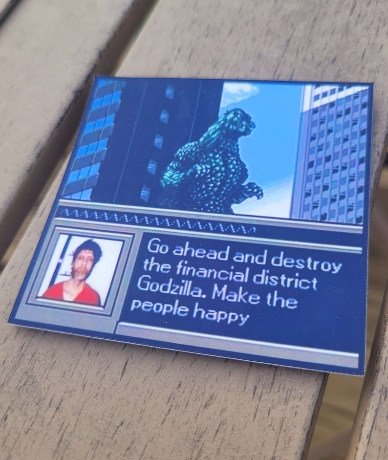 Godczynski - Godzilla Game Ted Kaczynski Parody Sticker | Funny Meme ...