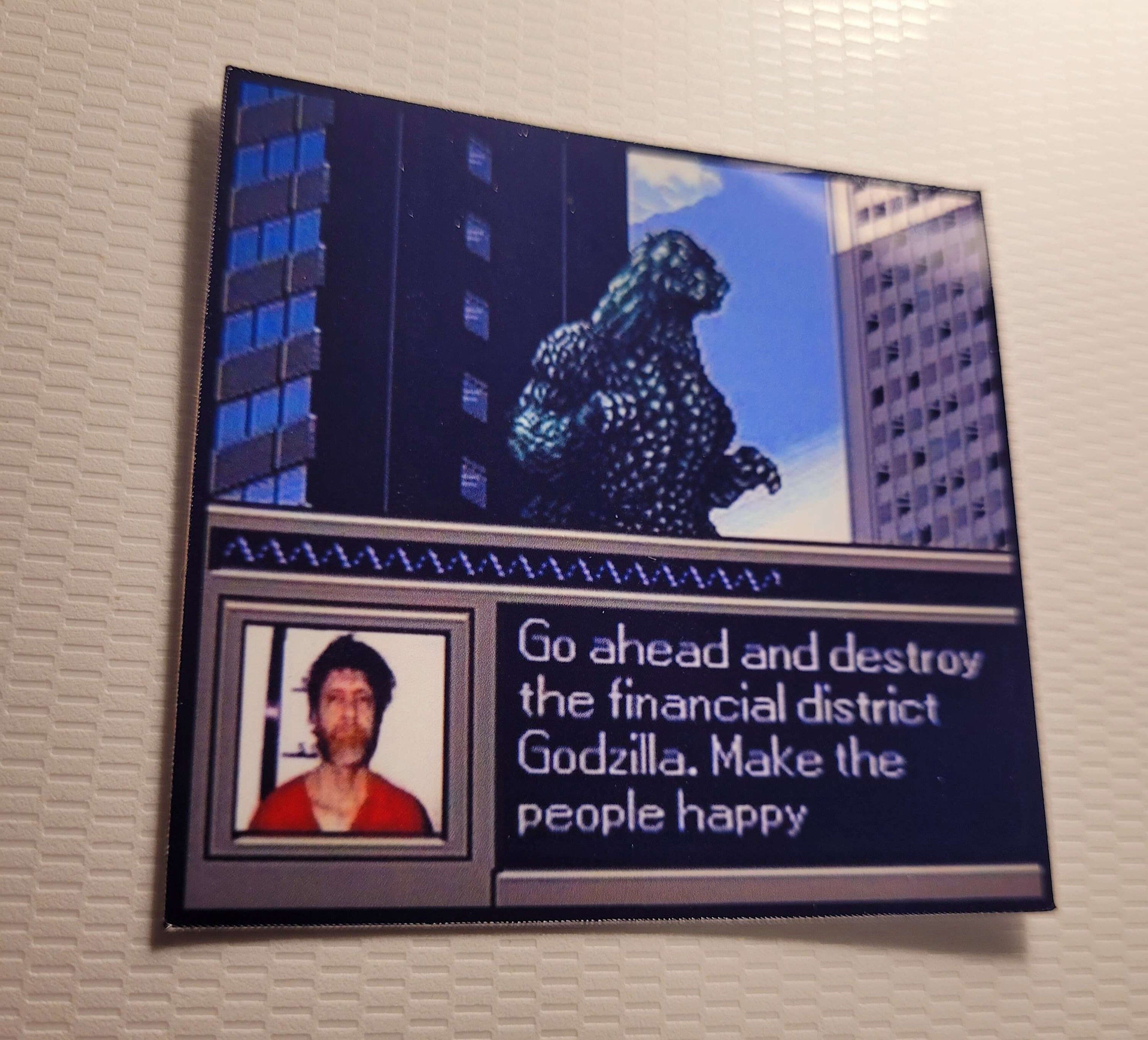 Godczynski - Godzilla Game Ted Kaczynski Parody Sticker | Funny Meme ...