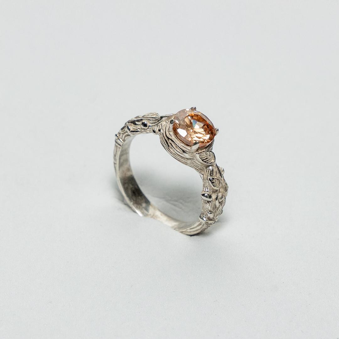 14K White Gold Botanical Engagement Ring Ethical Lab Diamond, Nature ...