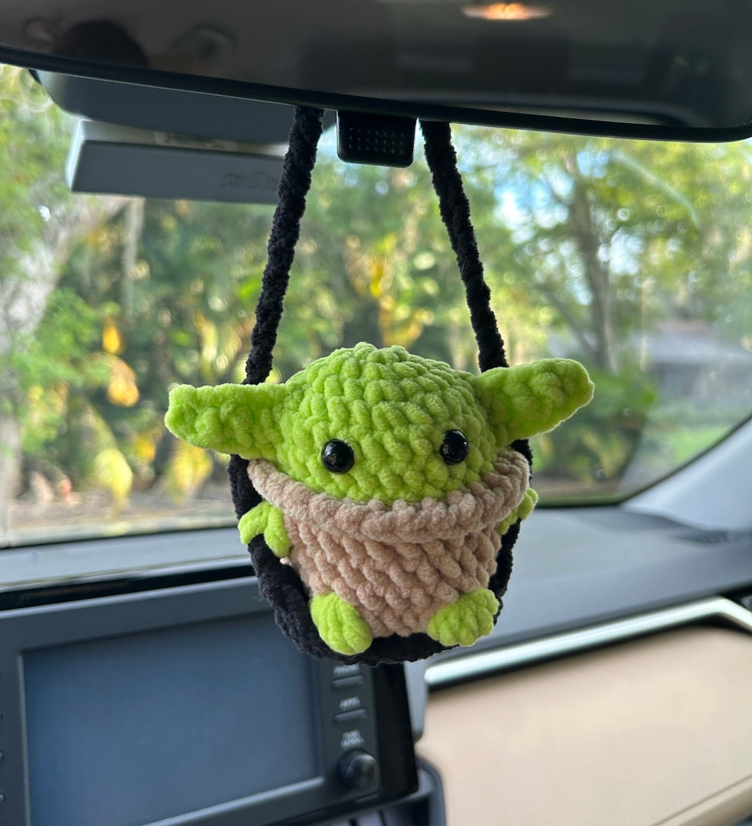 Crochet Swinging Baby Grogu | Free Shipping, Car Mirror Accessory ...