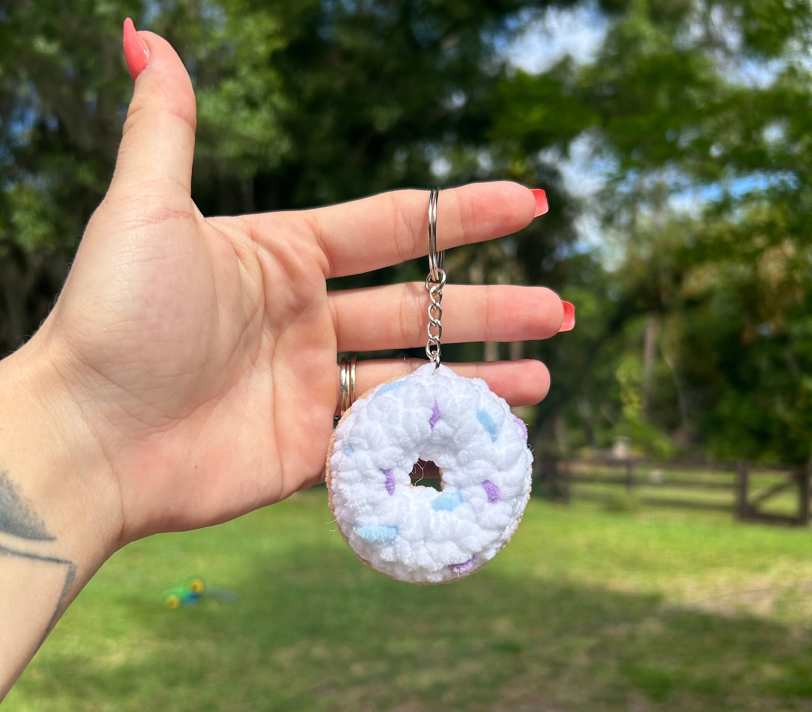 Crochet Donut Keychain | Custom Colors Available | Donut W/ Sprinkles ...