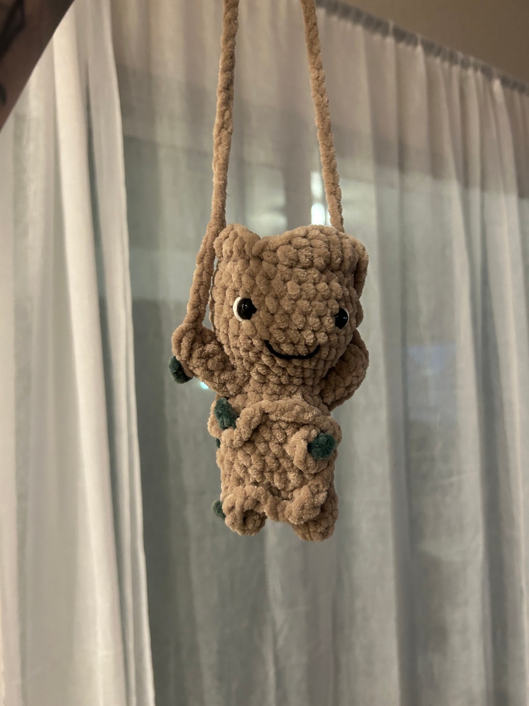Crochet Swinging Baby Tree Man | Car Mirror Accessory, Hanging Tree Man ...