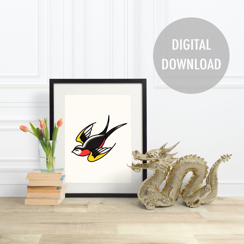 Tattoo Style Swallow Printable Wall Art Digital Download, Bold ...