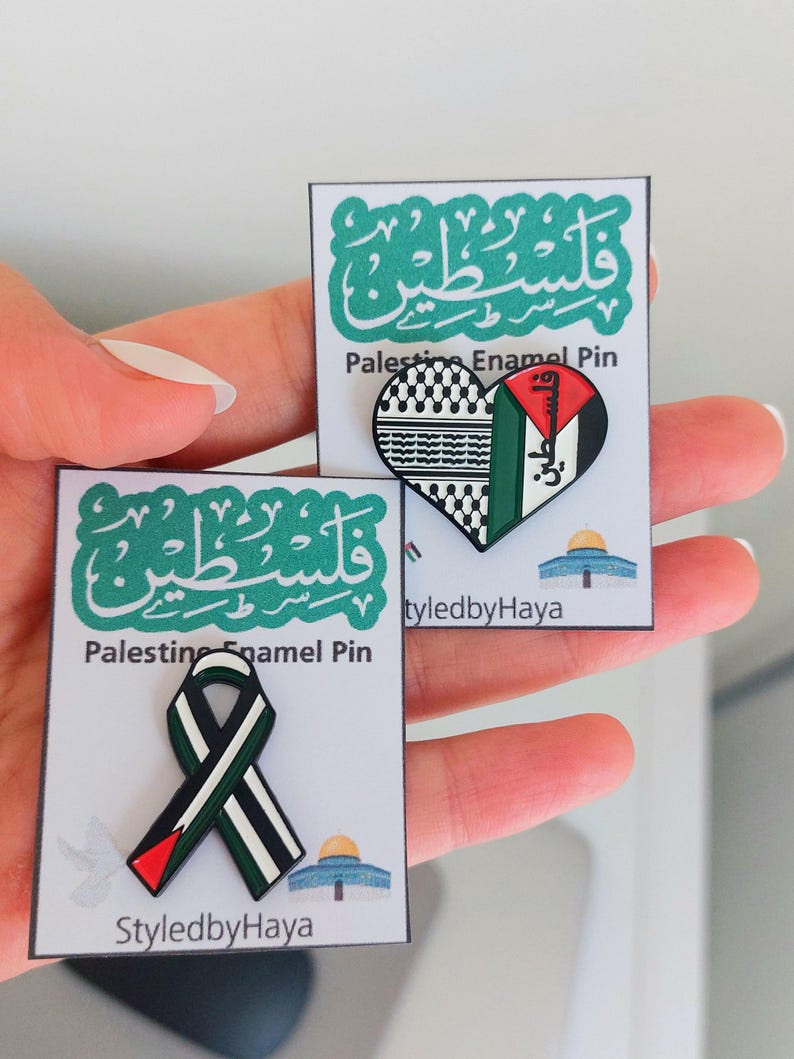 Palestine Enamel Pins: Keffiyeh Heart and Ribbon Design فلسطين - Etsy