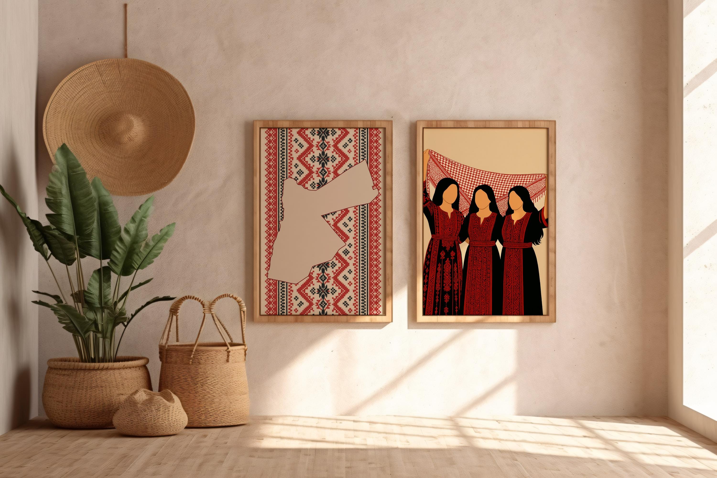 Jordan Map Jordanian Wall Art | Middle Eastern Home Decor | Tatreez ...