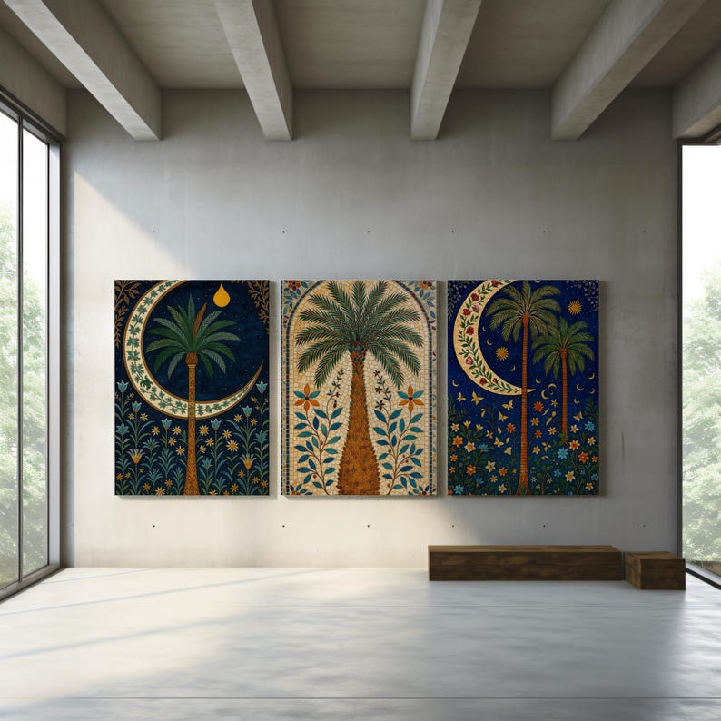 Islamic Palm Tree Wall Art Set, Mosaic Moon Prints (digital Download ...