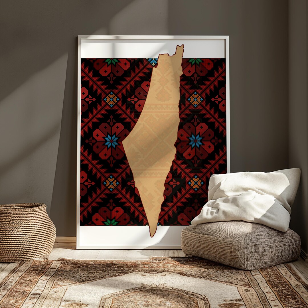 Palestine Map Art Print – Traditional Palestinian Embroidery, Cultural ...