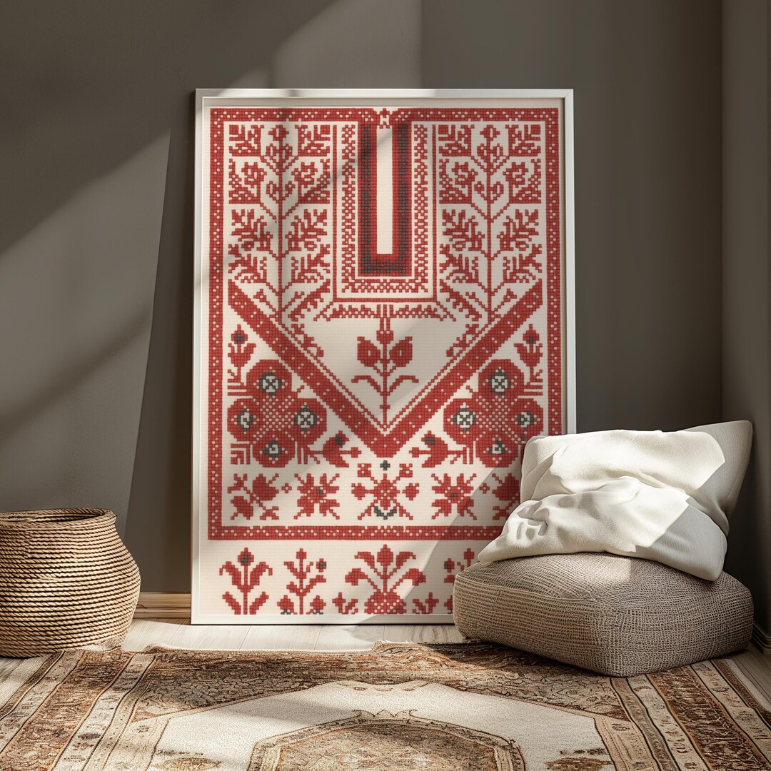 Jordanian Chest Panel Embroidery Art Print – Traditional Tatreez ...