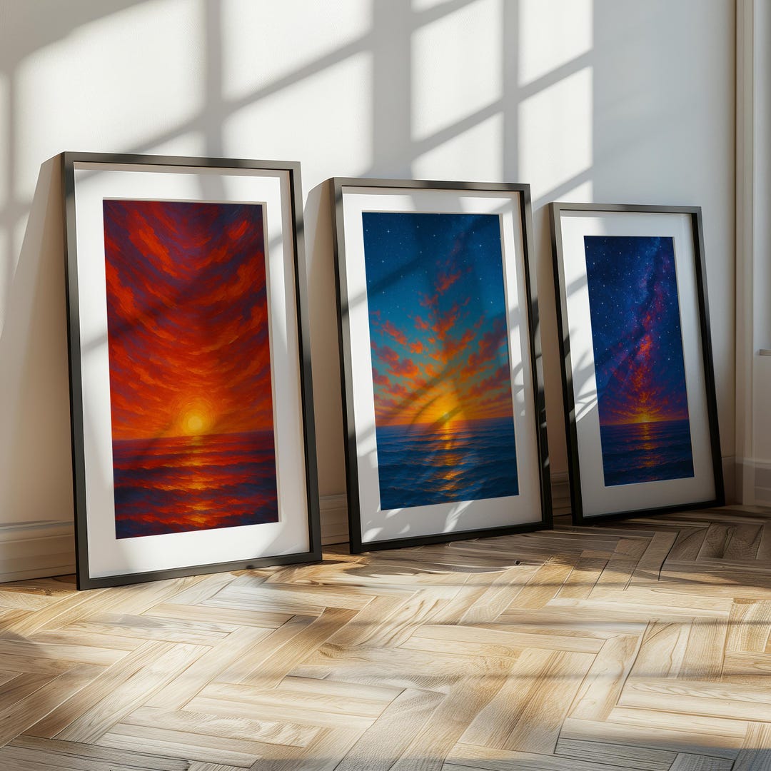 Ocean Sky Triptych: Sunset, Sunrise & Twilight Art Prints (digital ...