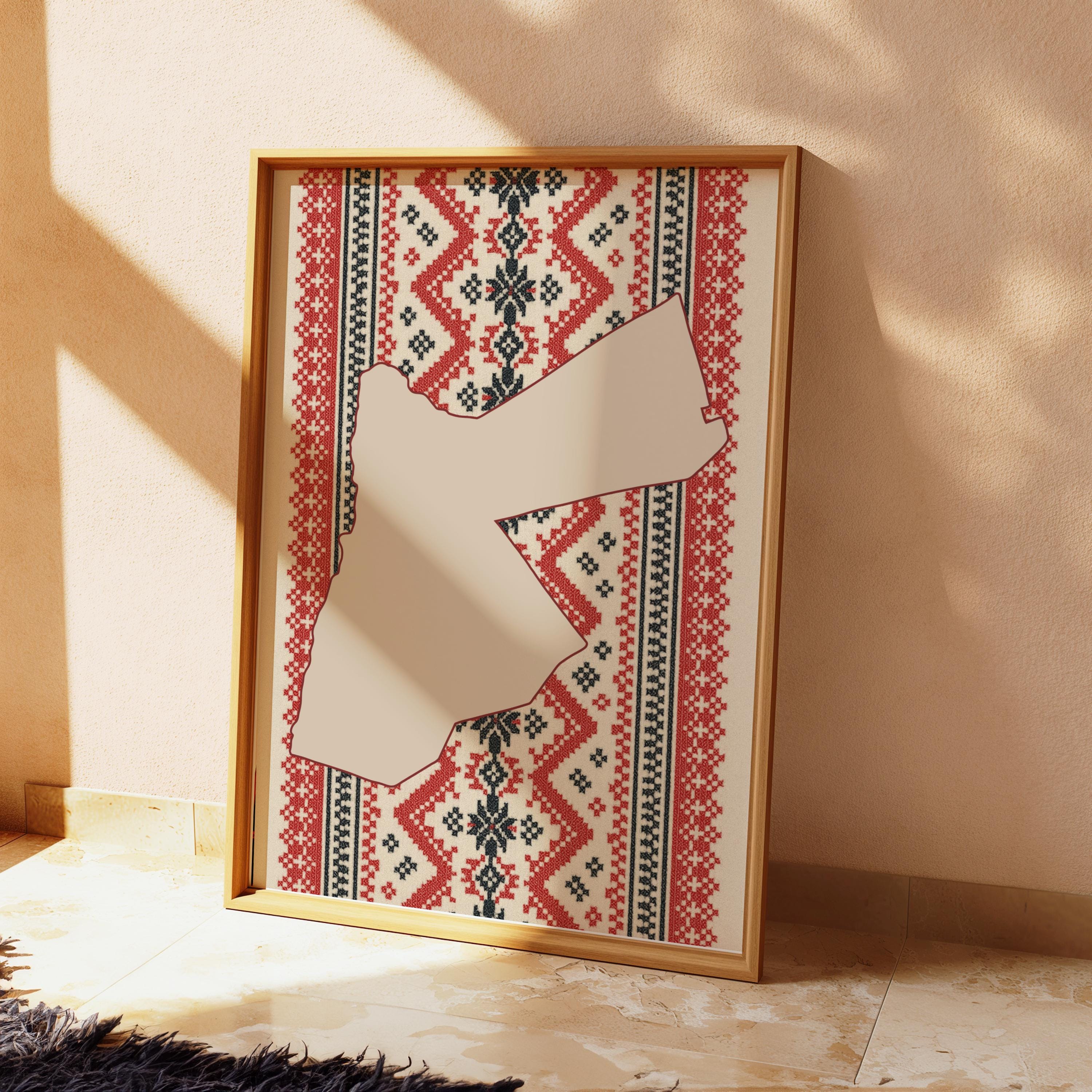 Jordan Map Jordanian Wall Art | Middle Eastern Home Decor | Tatreez ...