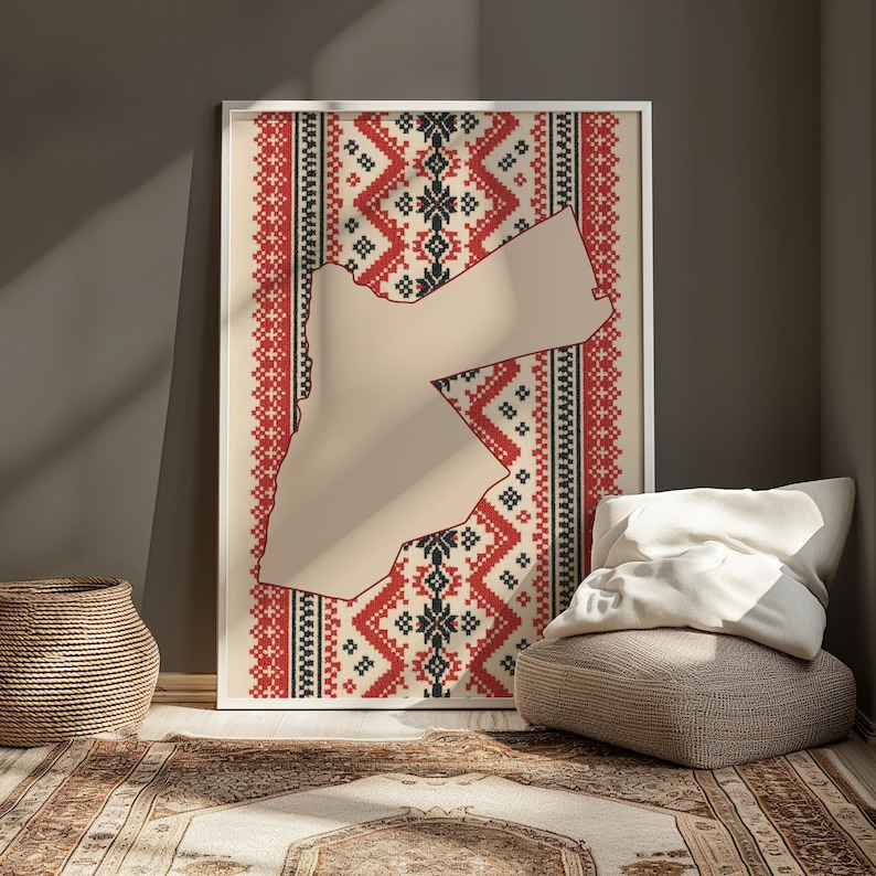Jordan Map Jordanian Wall Art | Middle Eastern Home Decor | Tatreez ...