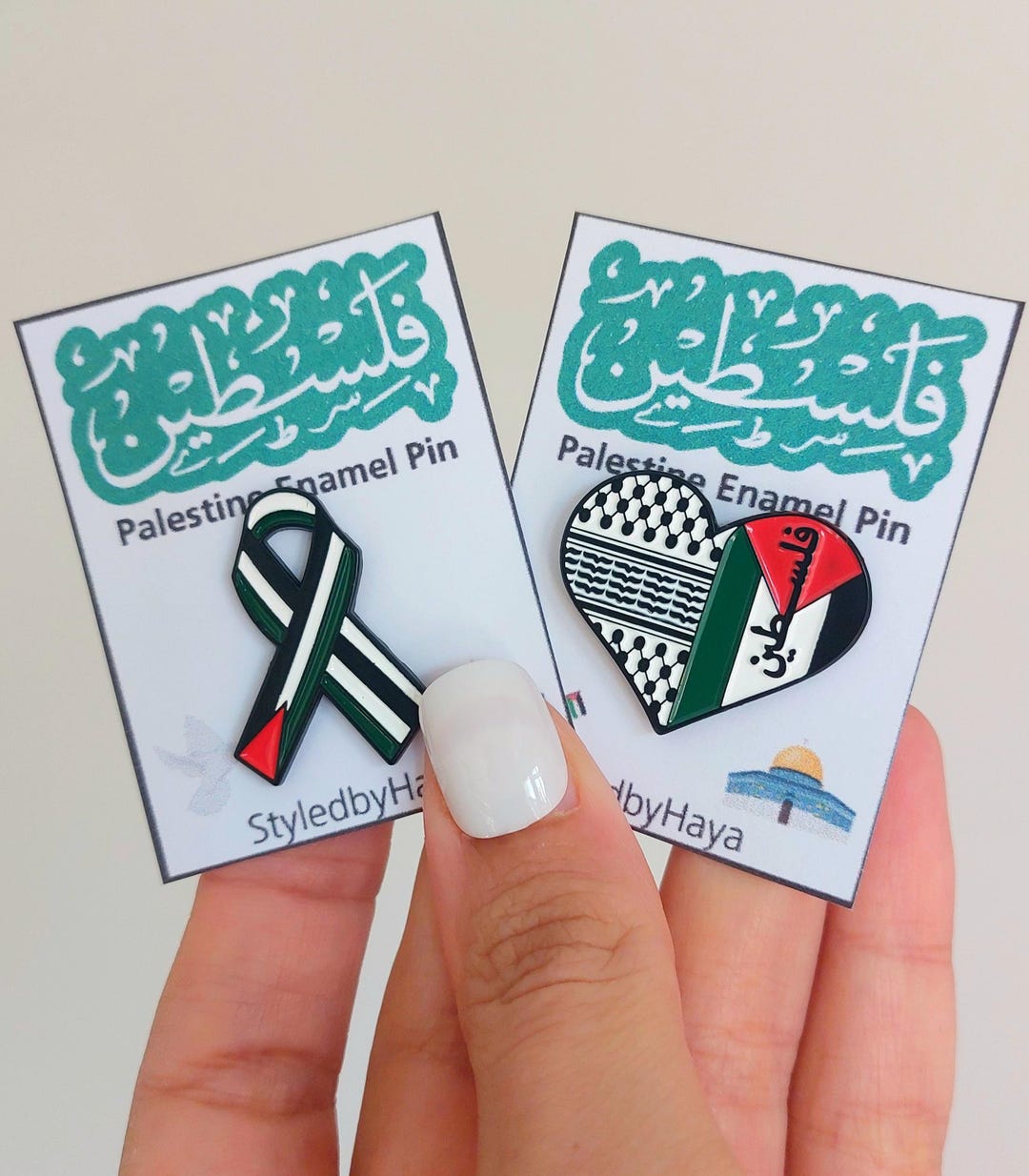 Palestine Enamel Pins: Keffiyeh Heart and Ribbon Design فلسطين - Etsy