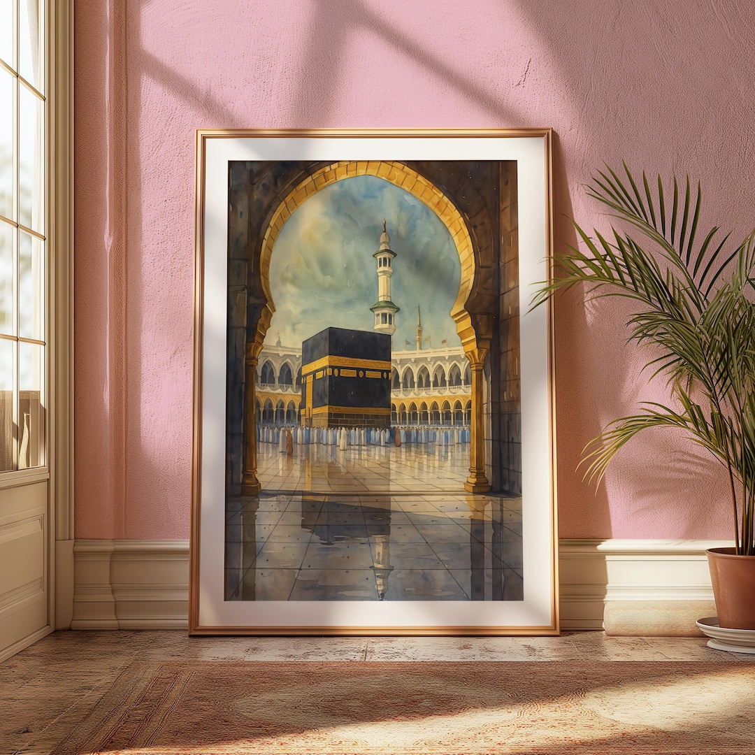 Watercolor Kaaba Wall Art – Islamic Digital Print, Makkah Mecca Mosque ...