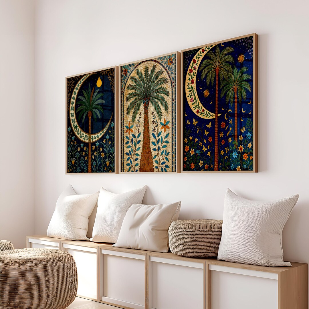 Islamic Palm Tree Wall Art Set, Mosaic Moon Prints (digital Download ...