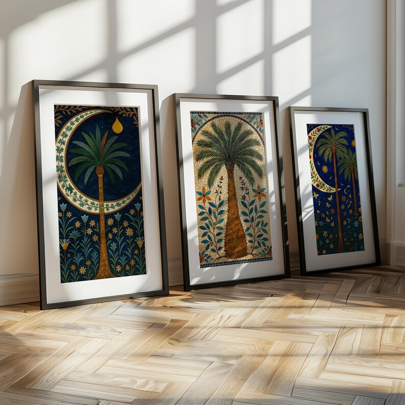 Islamic Palm Tree Wall Art Set, Mosaic Moon Prints (digital Download ...