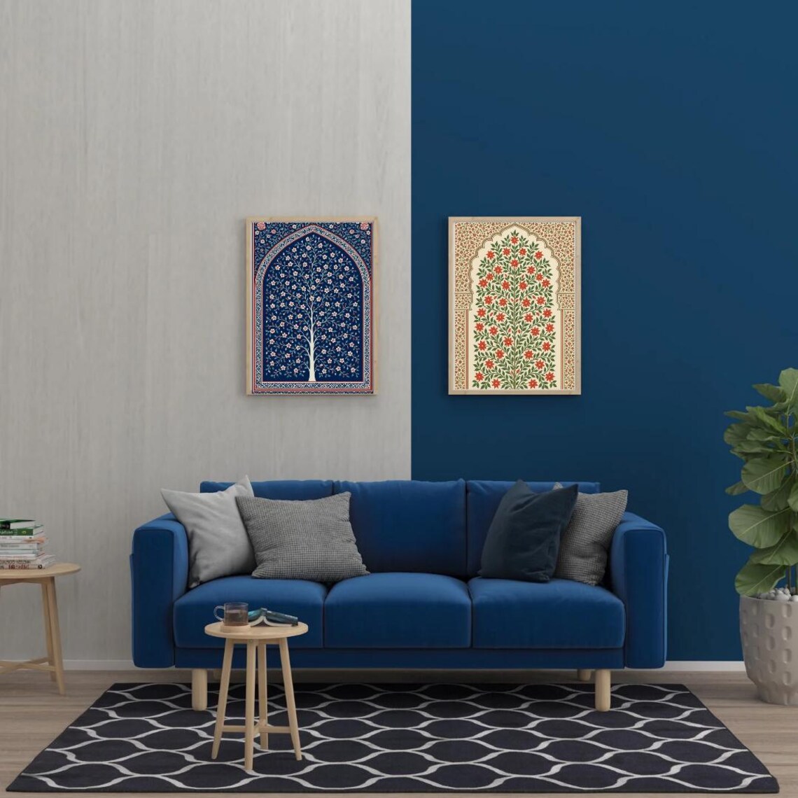 Tree of Life Mughal Art Print: Blue Floral Arch, Islamic Home Decor ...