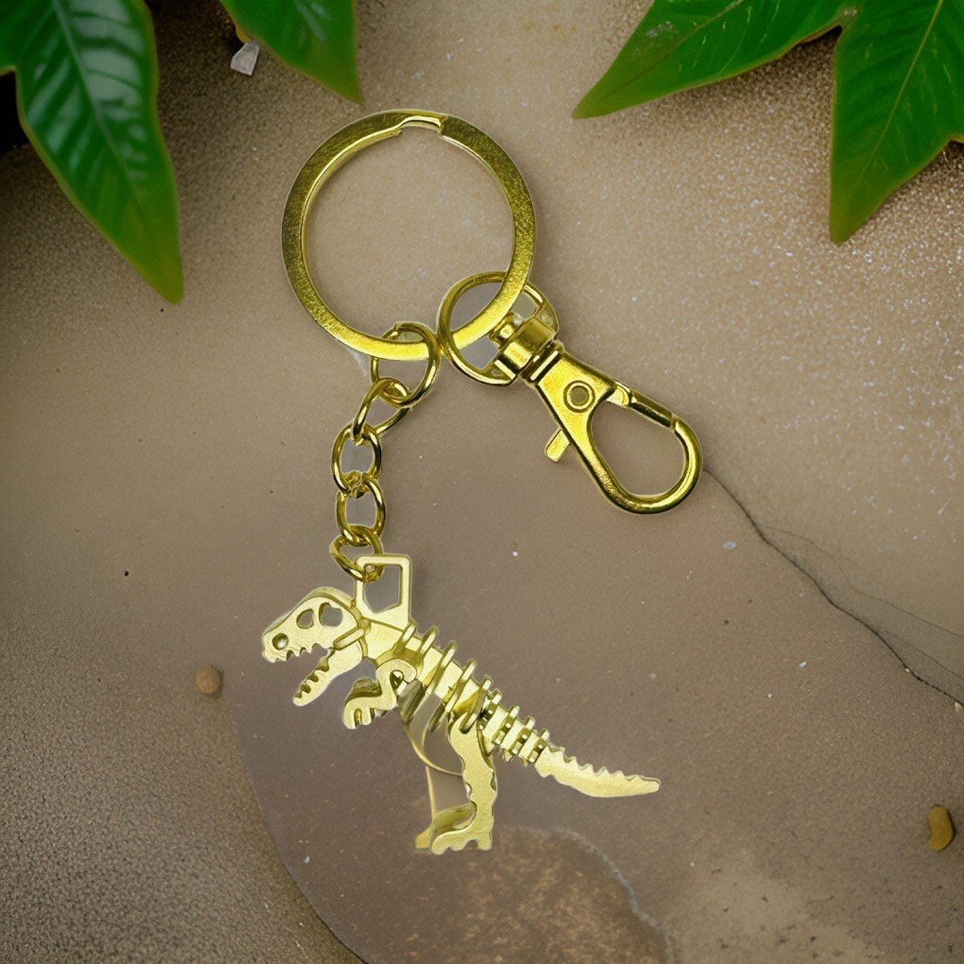 Keychain T-rex Skeleton Gold - Etsy