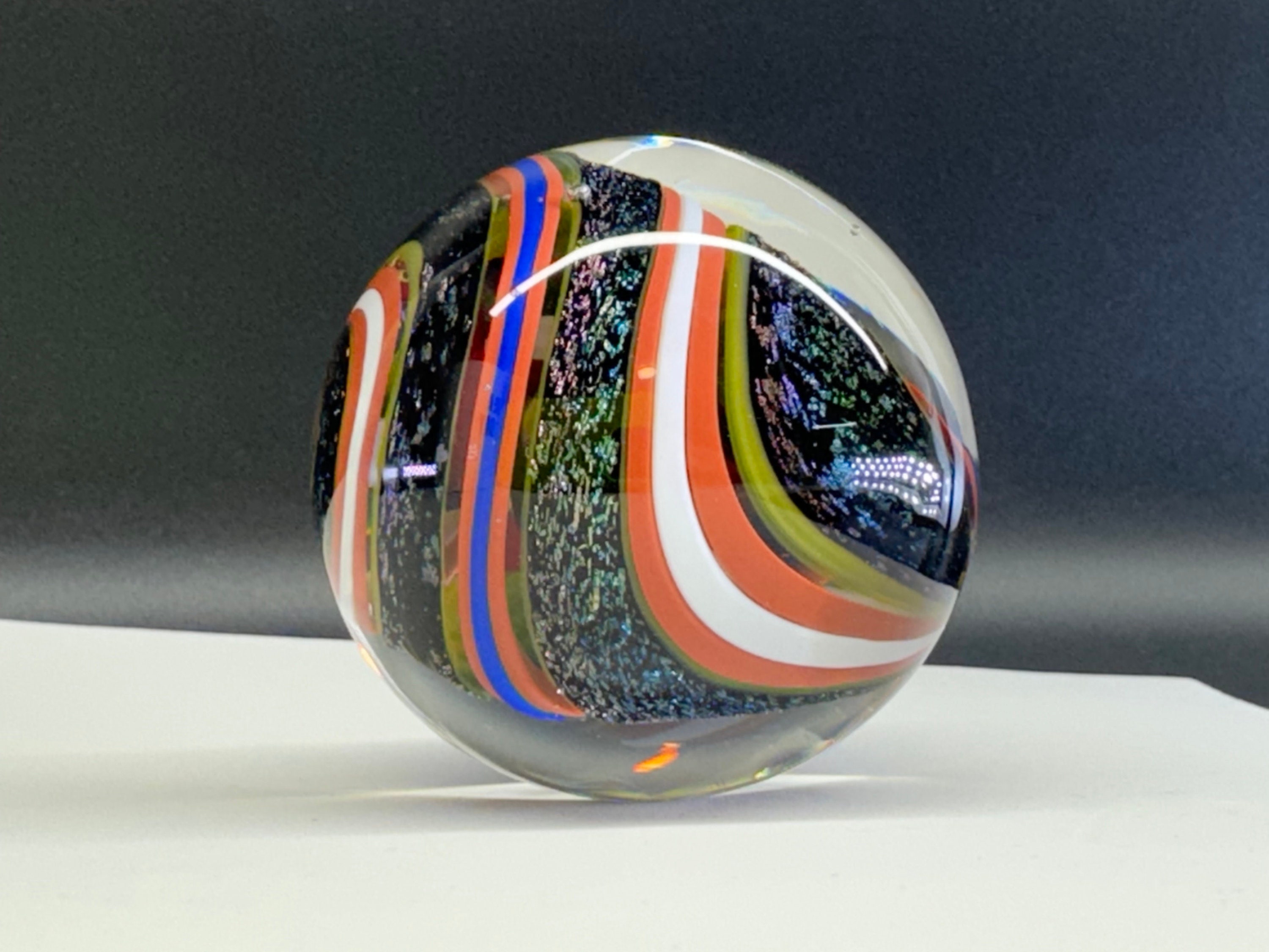 2 Inch Marble. Bands of Multi Colored Dichroic Glass. Orange White ...