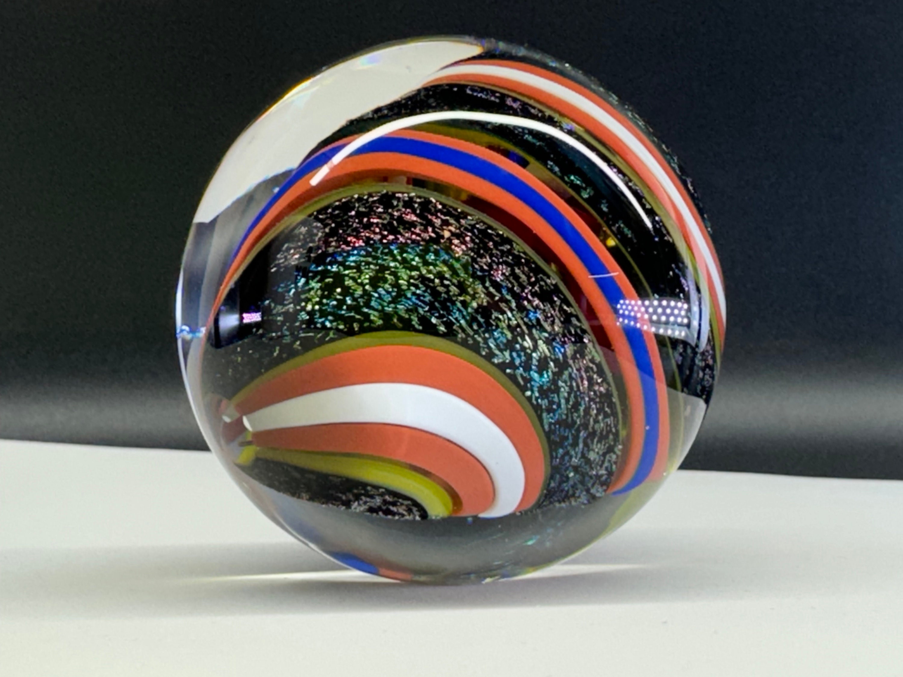 2 Inch Marble. Bands of Multi Colored Dichroic Glass. Orange White ...