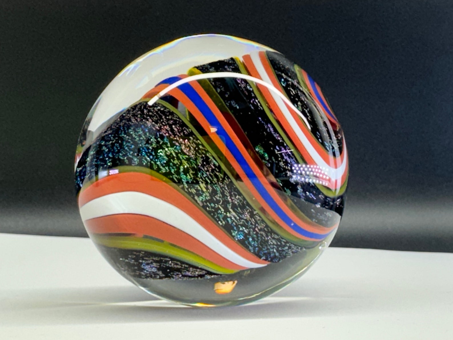 2 Inch Marble. Bands of Multi Colored Dichroic Glass. Orange White ...