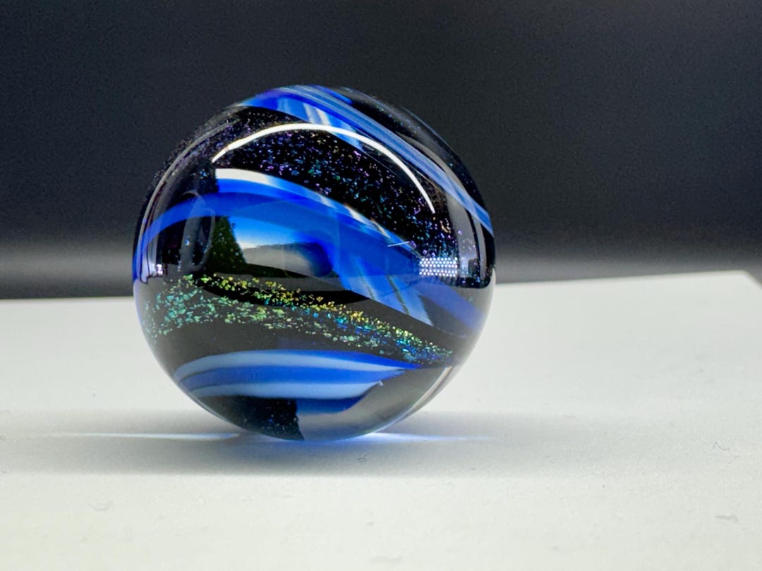 1.25 Inch Twisted Marble Cool Blue and White With Multi Color Dichroic ...