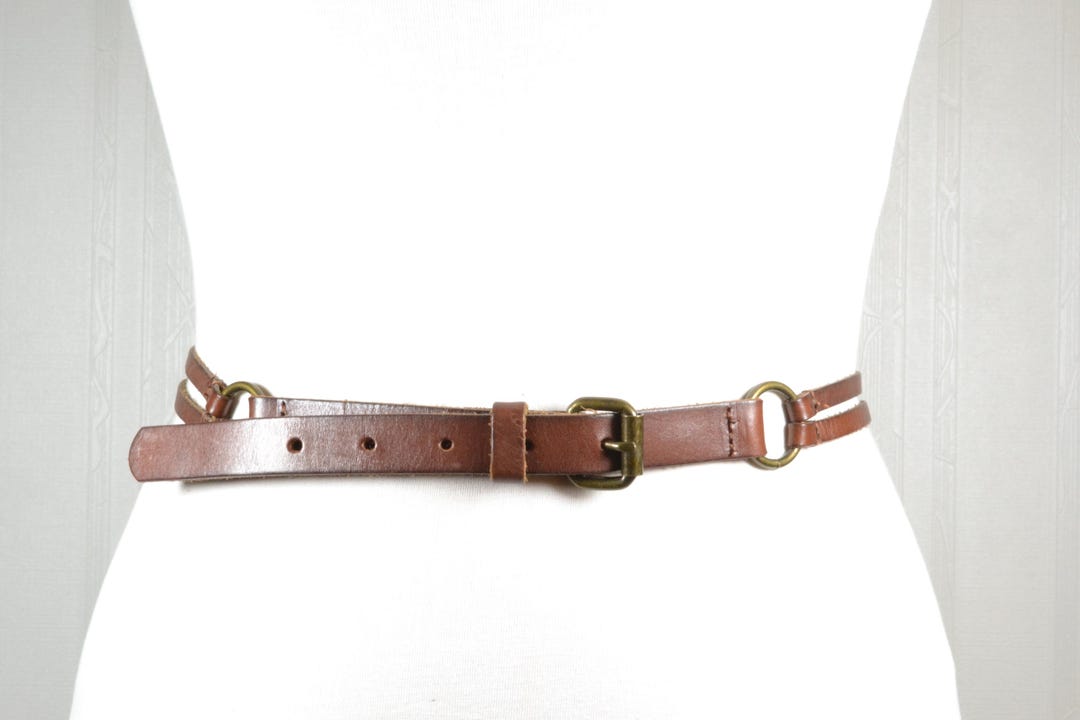 Skinny Brown Leather Belt, Two Strap Belt, Thin Brown Belt, Brown ...
