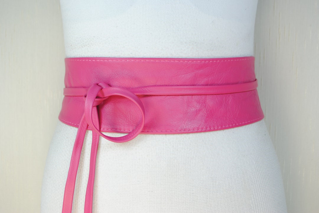 Wide Pink Obi Belt, Pink Japanese Leather Belt, Pink Kimono Belt, Pink ...