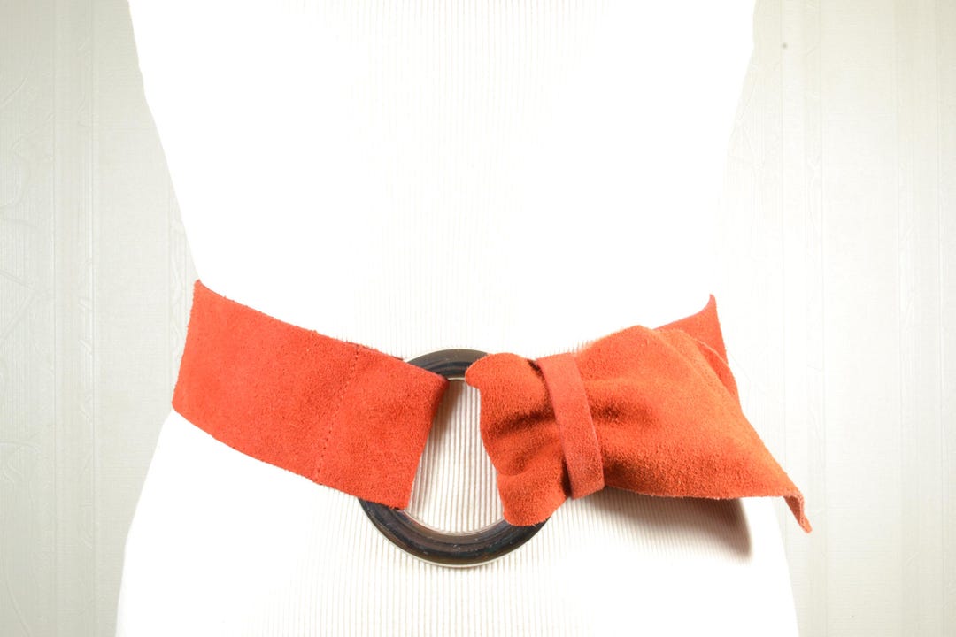 Vintage Wide Red Riveted Belt With Silver Buckle, Red Suede Leather ...