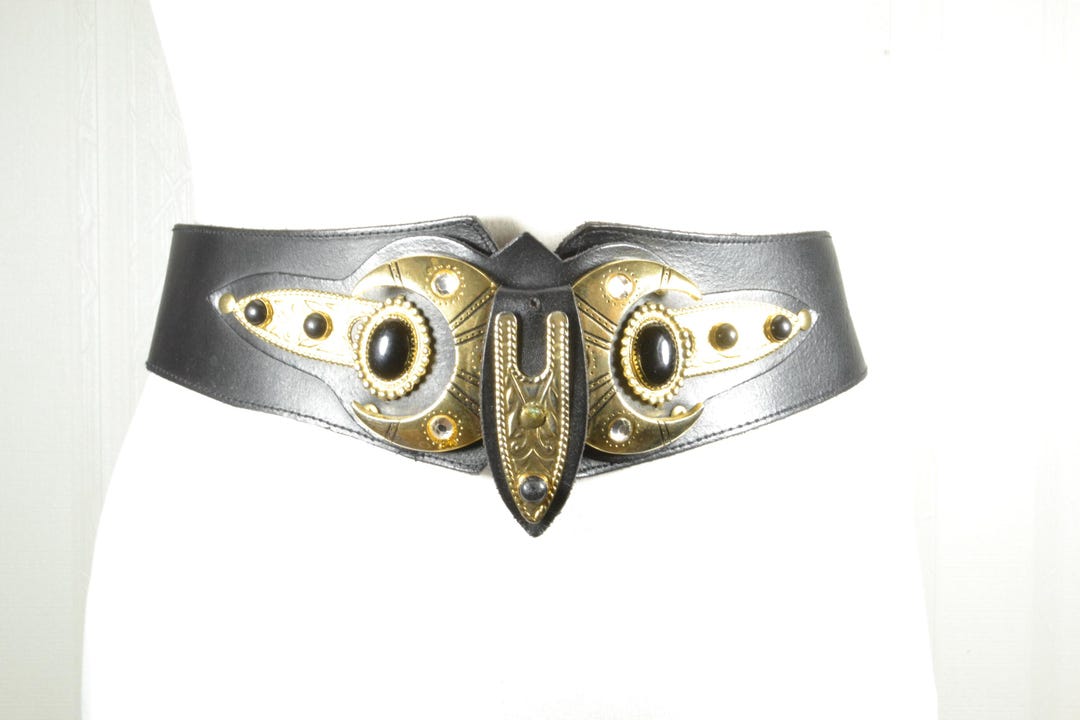 Black Gold V-shaped Belt, Wide Black Gold Dirndl Belt, Black Brass Larp ...