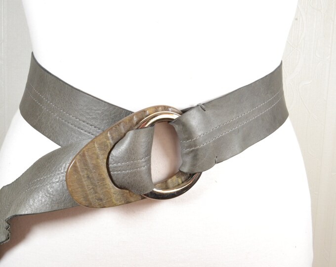 Gray Double Ring Belt, Unique Big Buckle, Gray Asymmetrical Leather ...