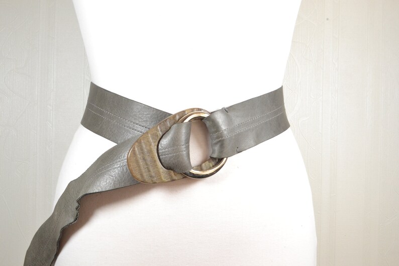 Gray Double Ring Belt, Unique Big Buckle, Gray Asymmetrical Leather ...