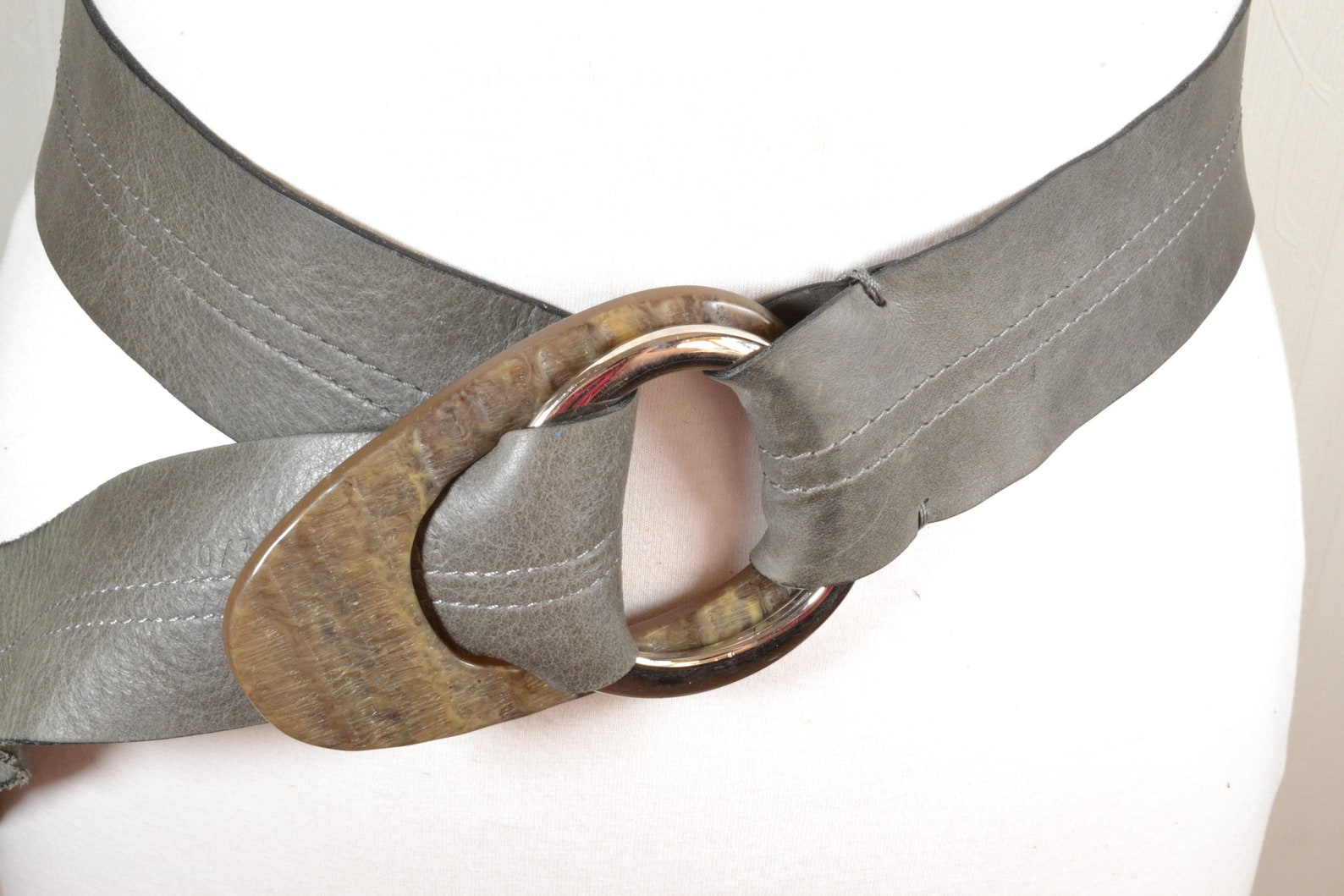 Gray Double Ring Belt, Unique Big Buckle, Gray Asymmetrical Leather ...
