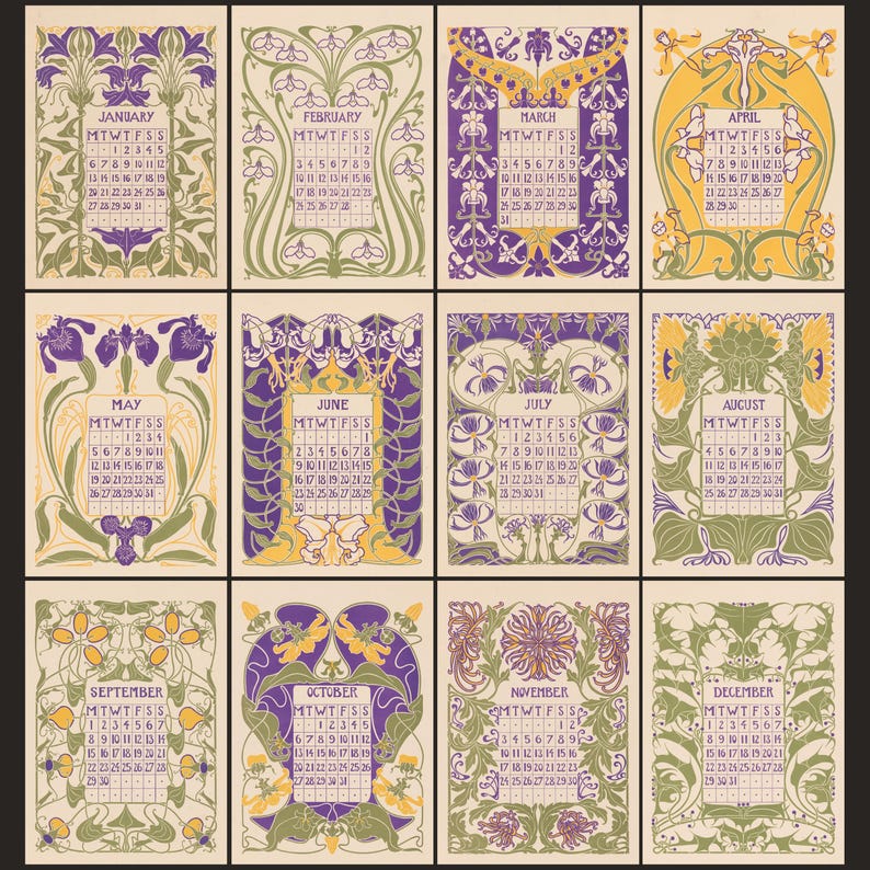 Art Nouveau Flower Wall Calendar 2025 - Etsy