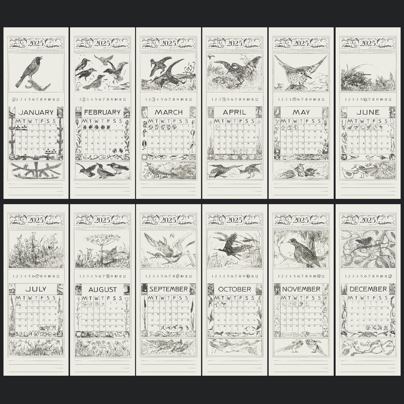 Vintage Birds and Flowers Wall Calendar 2025 (english/spanish) - Etsy