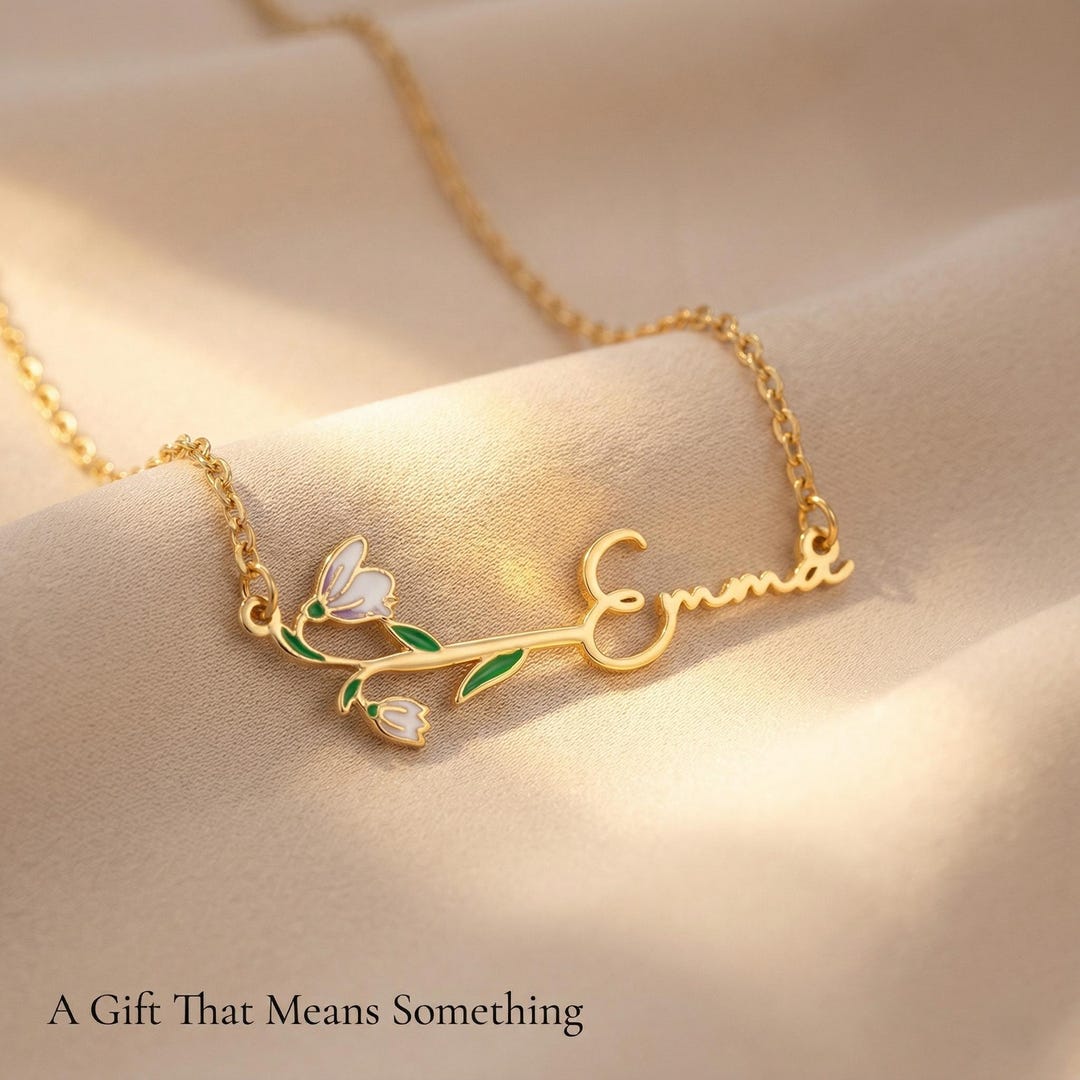 Personalized Birth Flower Necklace - Custom Name Pendant - Etsy
