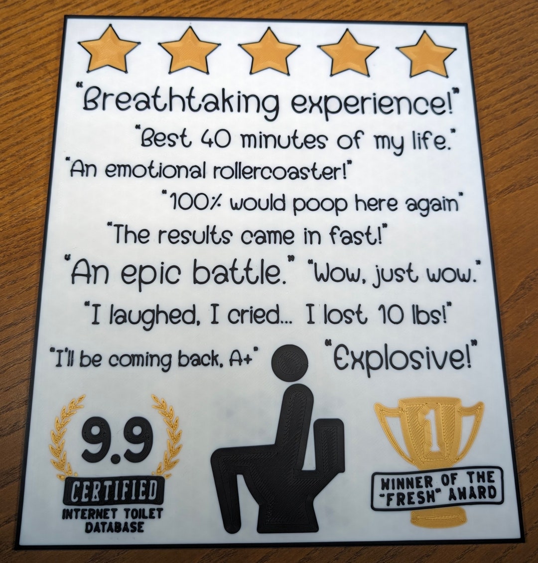 5 Star Toilet Review Sign Breathtaking Experience 100% Would Poop Here ...