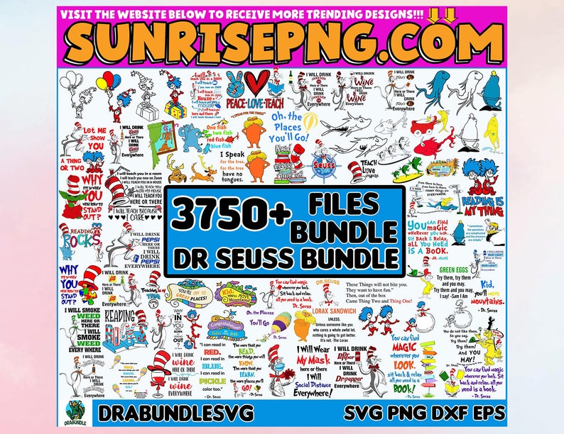 Dr. Seuss Svg Mega Bundle, Cat in the Hat Svg, Green Eggs and Ham Svg ...