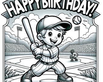 Happy Birthday Coloring Page Baseball Theme - Etsy