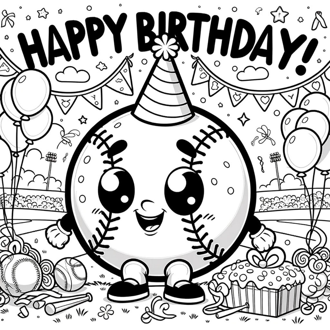 Happy Birthday Coloring Page Baseball Theme - Etsy