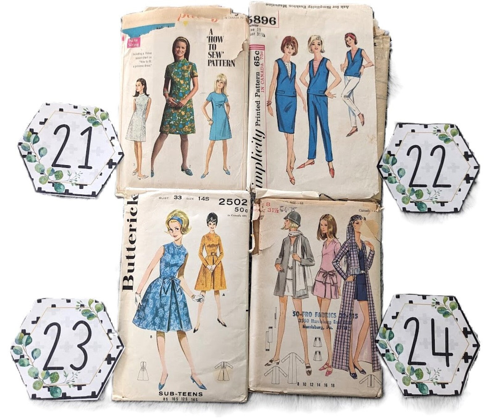 1960s Vintage Sewing Pattern Mccalls 9374 6276 7159 9421 Simplicity ...