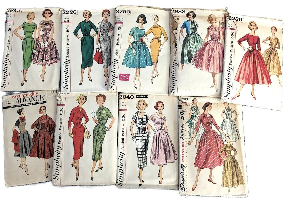 Gorgeous 1950s Vintage Sewing Dress Patterns Simplicity 1988 3752 2226 ...