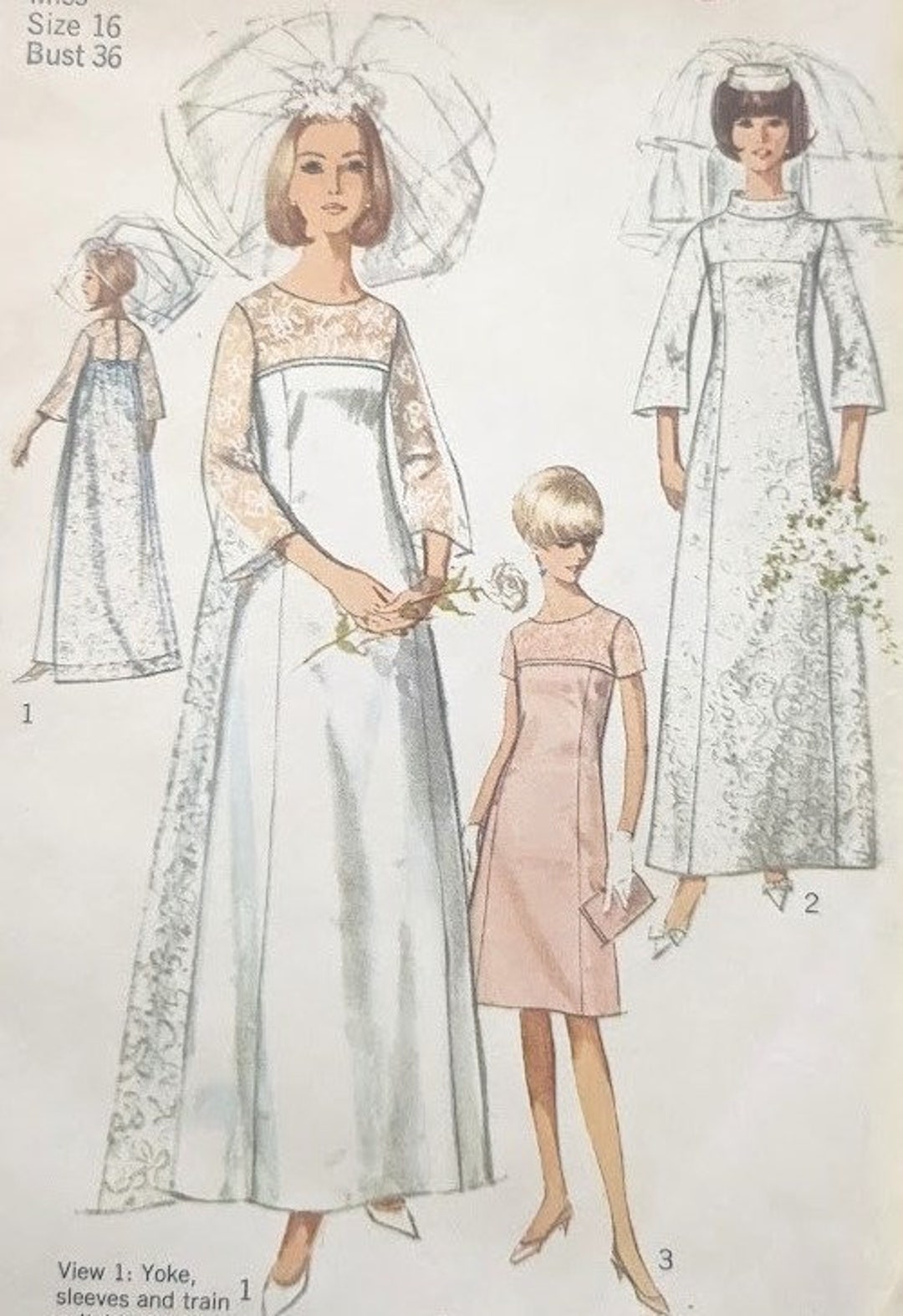 16/36 UC FF 1960s Vintage Sewing Pattern Simplicity 6824 Bridal Wedding ...