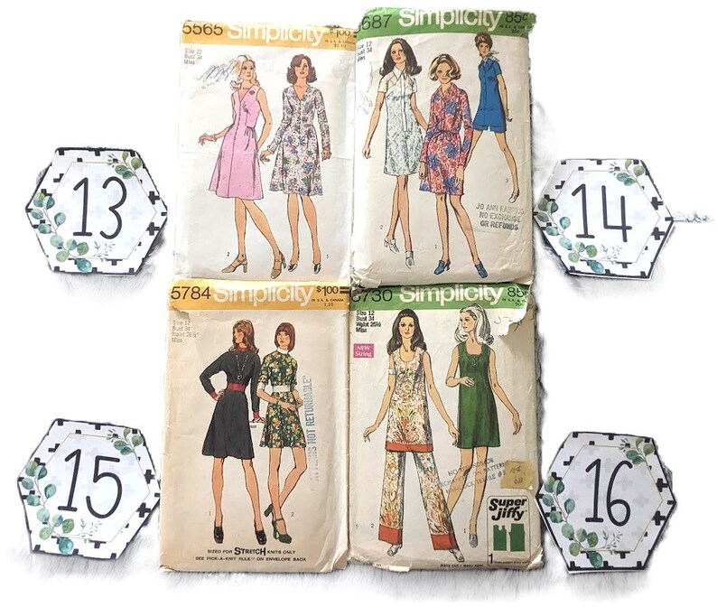 B34 1970s Sewing Pattern Simplicity 9073 7049 7959 9514 7391 6964 8687 ...