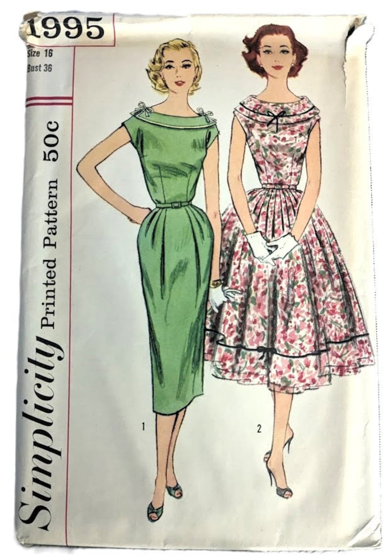 Gorgeous 1950s Vintage Sewing Dress Patterns Simplicity 1988 3752 2226 ...