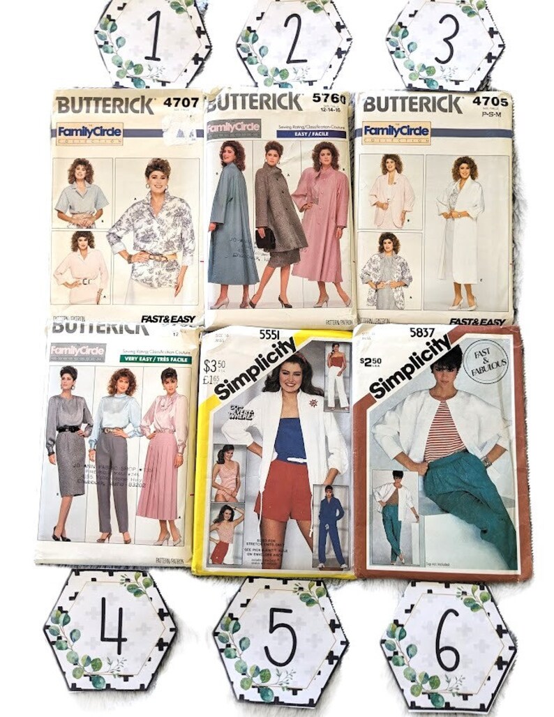 UC 1980s Vintage Sewing Pattern Butterick 4707 5760 4206 6455 4296 6391 ...