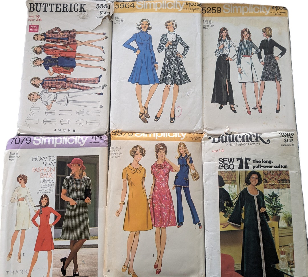 U Pick 1970s Vintage Sewing Pattern Simplicity 7079 8969 5259 5080 5152 ...