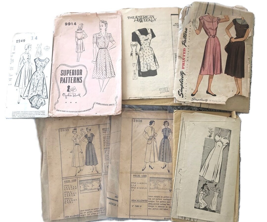 1940s Vintage Sewing Pattern American Weekly 3748 Simplicity 2095 2808 ...