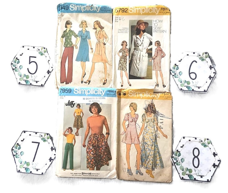 B34 1970s Sewing Pattern Simplicity 9073 7049 7959 9514 7391 6964 8687 ...